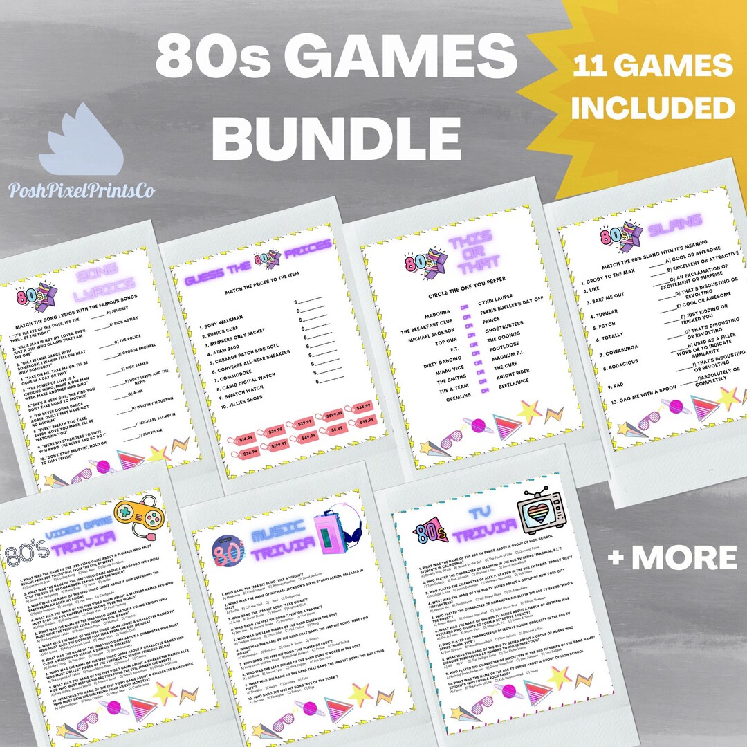 80s Games Bundle Printable, 80s Activities, 80s Party Games, 80s Trivia ...