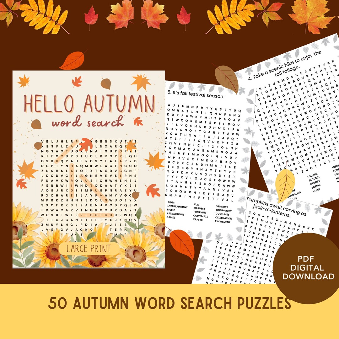 Autumn Word Search Puzzles Fall Themed Word Search PDF - Etsy