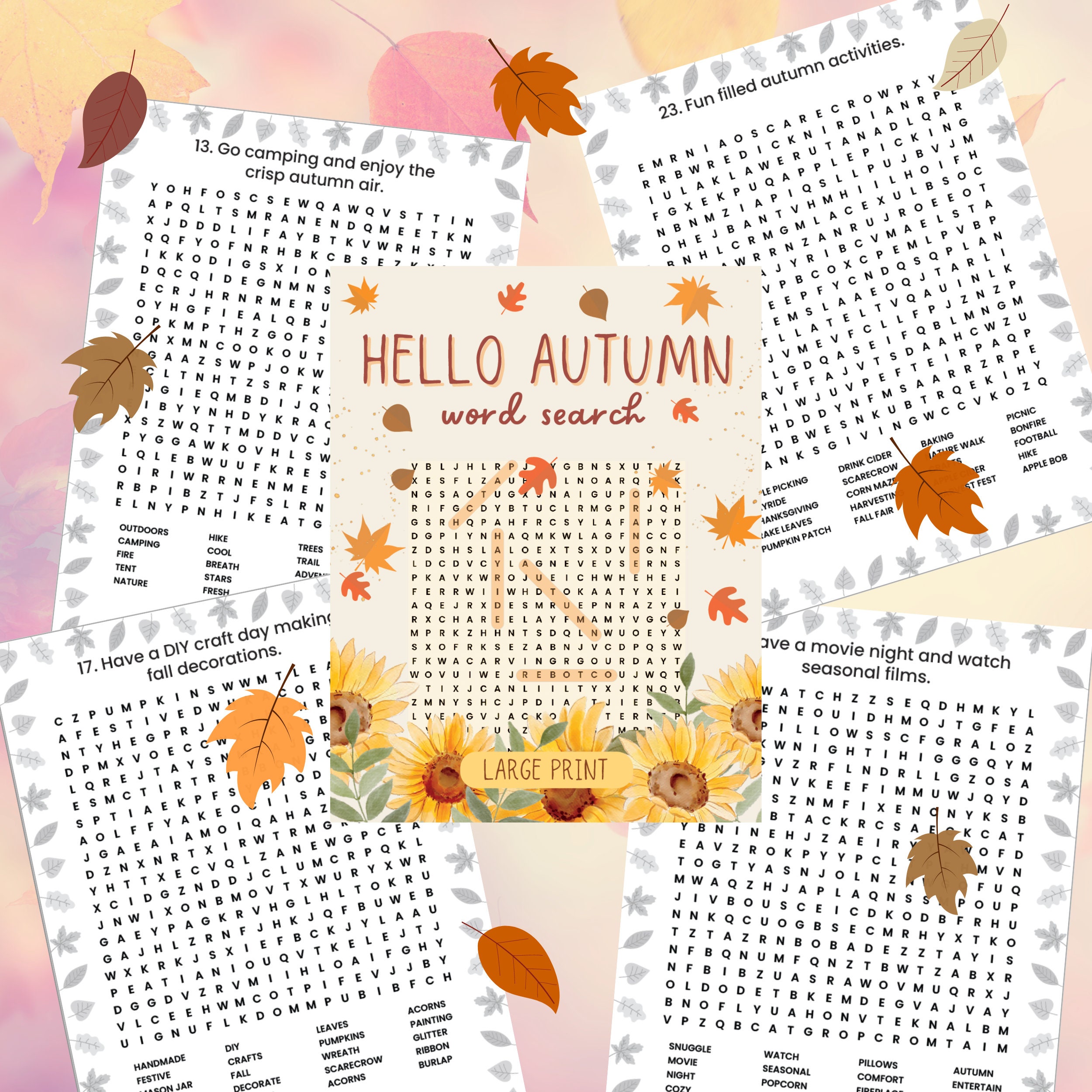 Autumn Word Search Puzzles Fall Themed Word Search PDF - Etsy