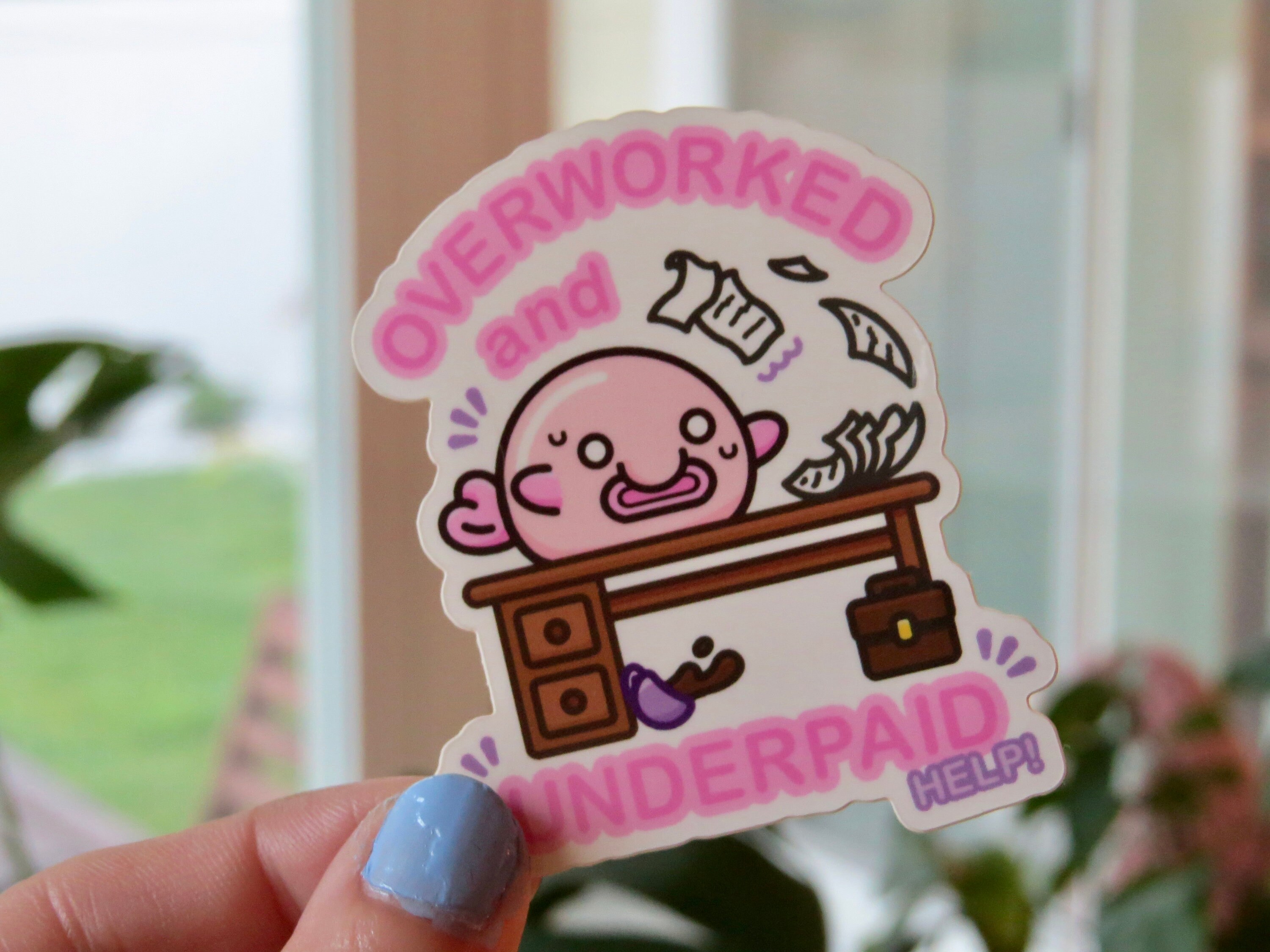 Overworked and Underpaid Blobfish Kawaii Waterproof Sticker - Etsy
