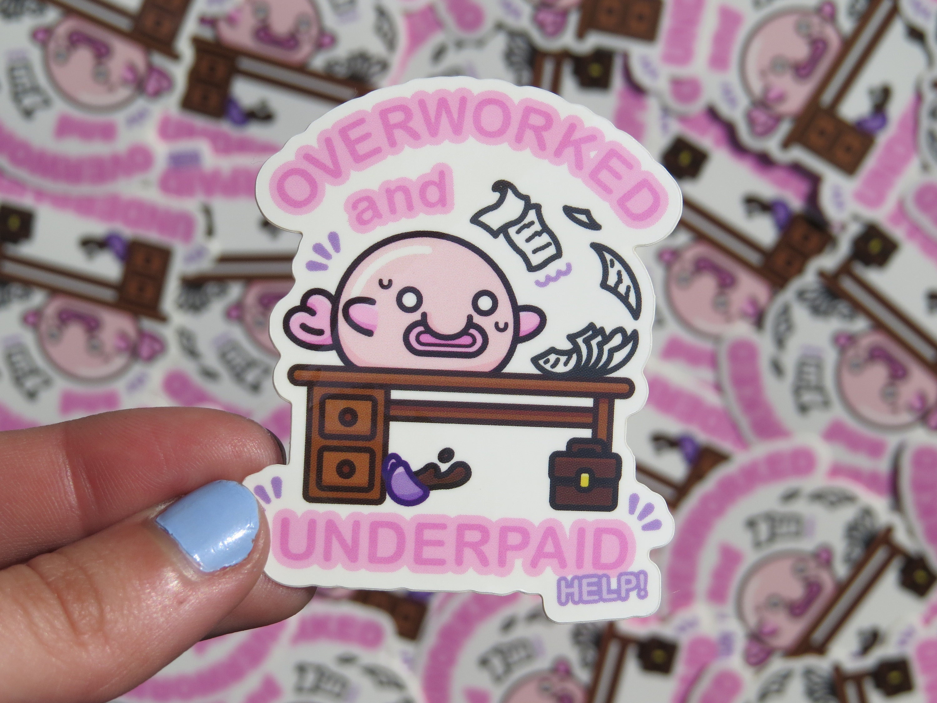 Overworked and Underpaid Blobfish Kawaii Waterproof Sticker - Etsy