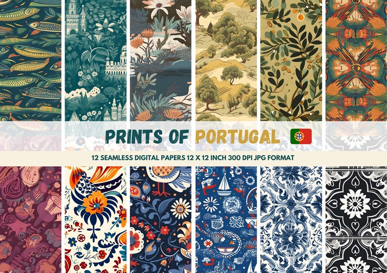 Essence of Portugal 12 Seamless Digital Papers 12x12 Inch 300 DPI ...