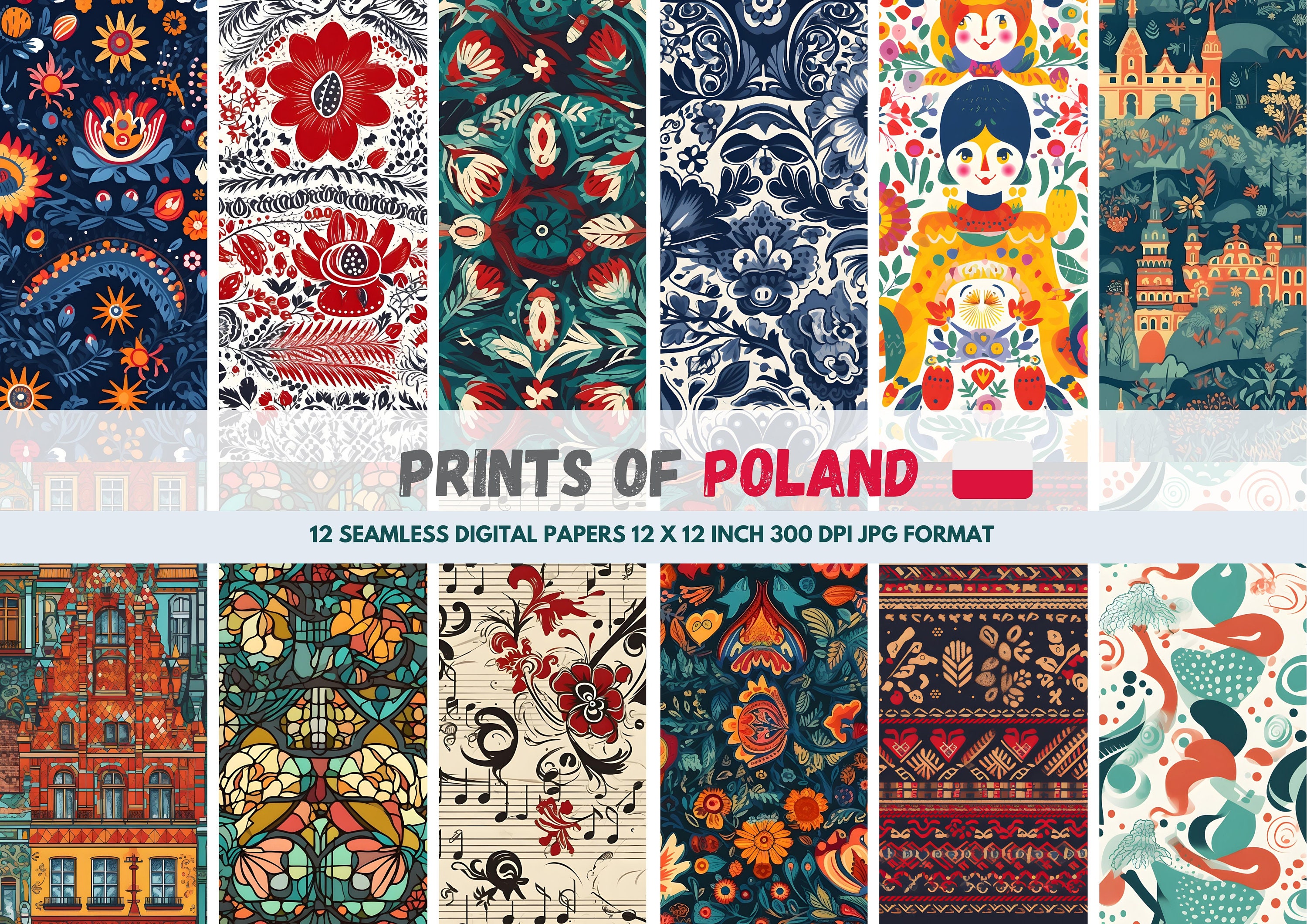 Essence of Poland 12 Seamless Digital Papers 12x12 Inch 300 DPI ...
