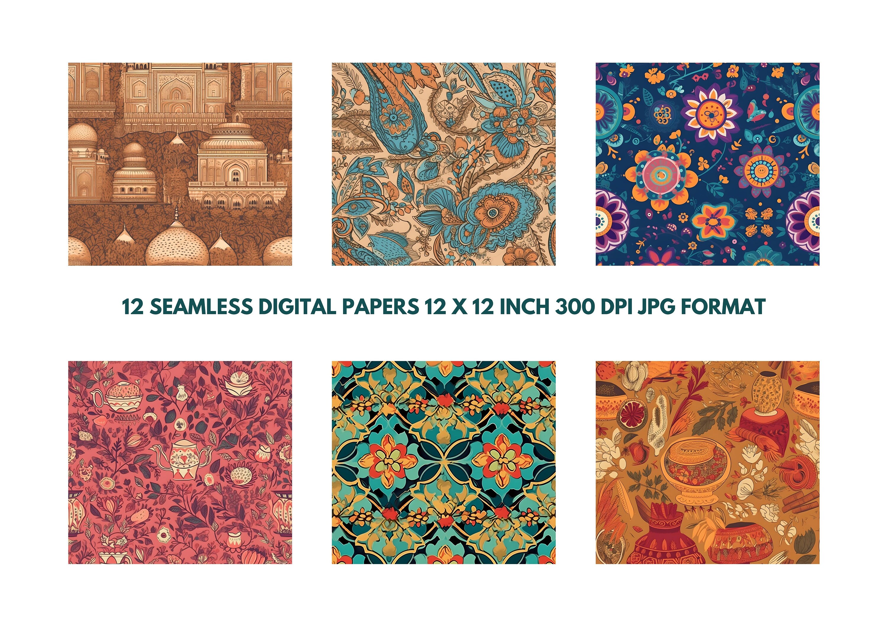 Ethos of India 12 Seamless Digital Papers 12x12 Inch 300 DPI Influences ...