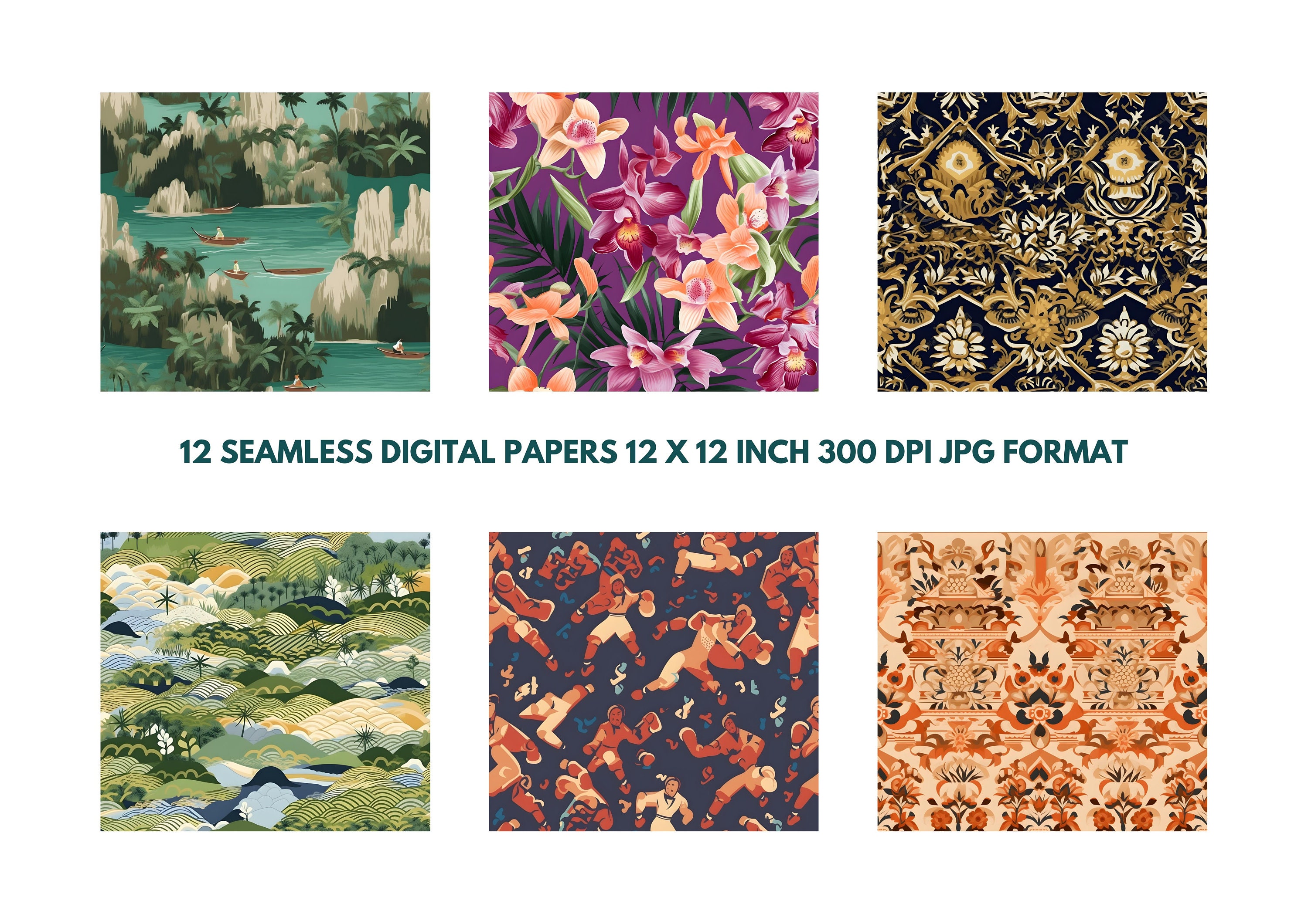 Captivating Charm of Thailand 12 Seamless Digital Papers 12x12 Inch 300 ...