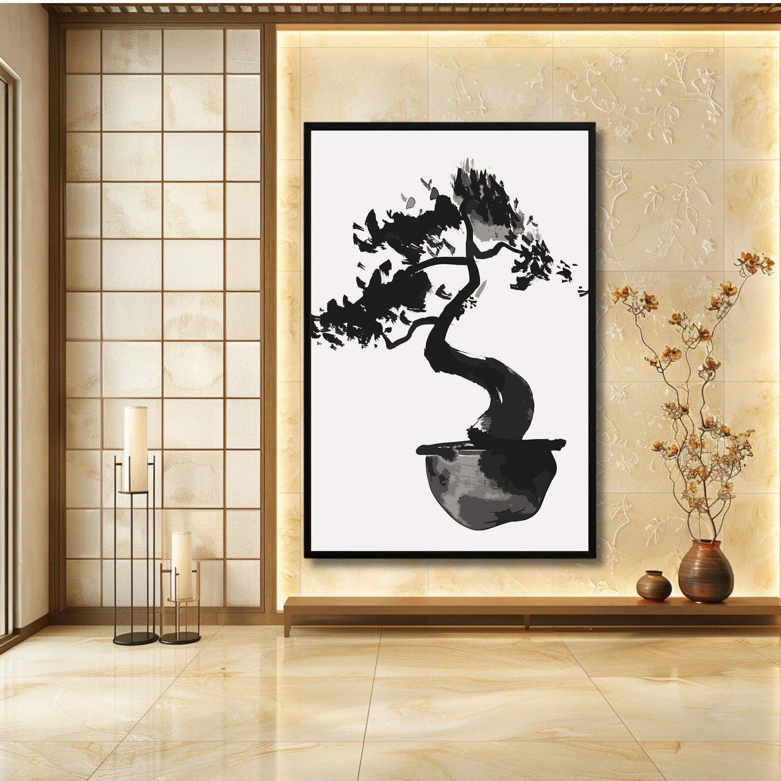 Bonsai Tree Wall Art, Woodblock Print, Japanese Art Print, Japandi ...