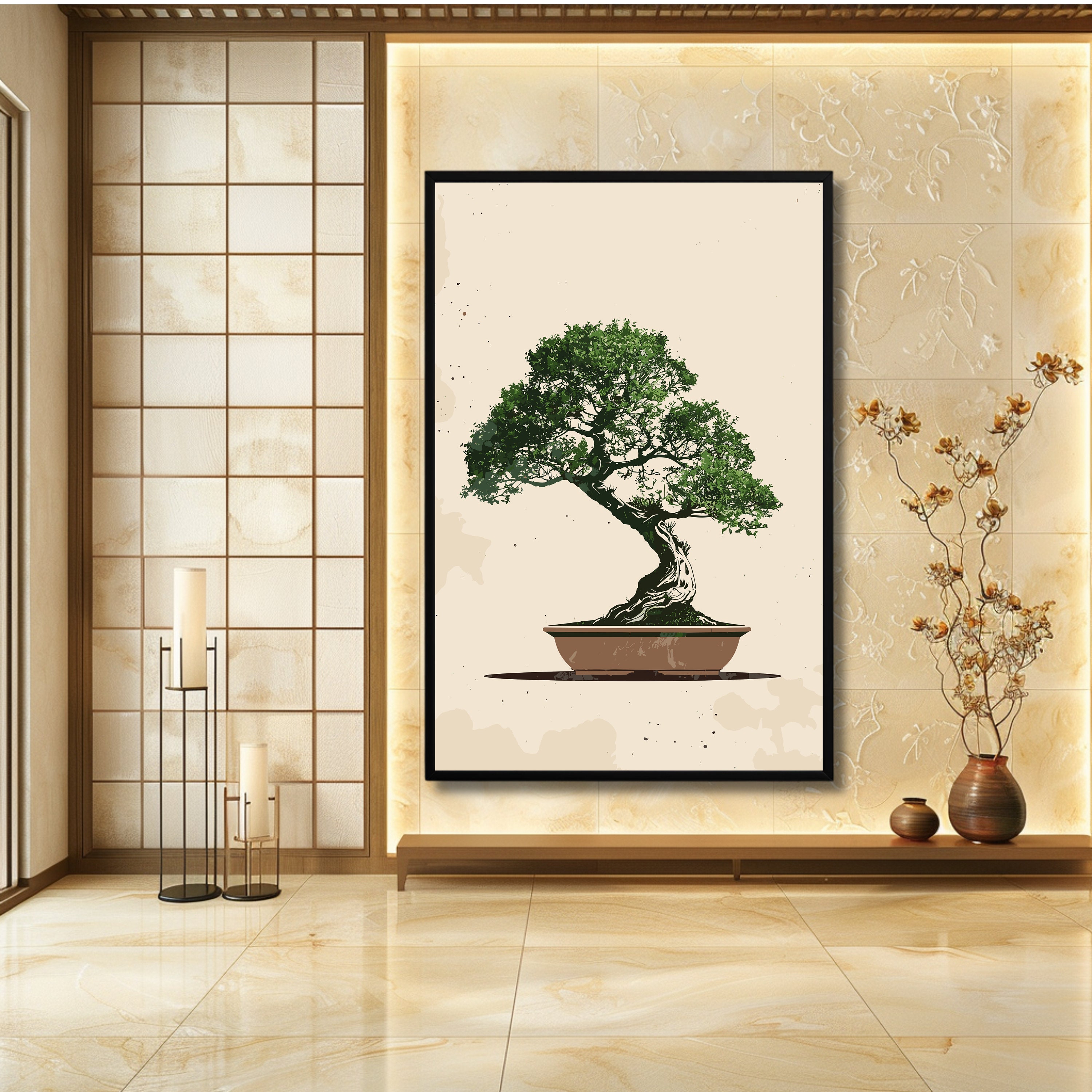 Bonsai Tree Paper Poster, Simple Japandi Artwork, Calming Bonsair Wall Art, Wellness Room Decor ...