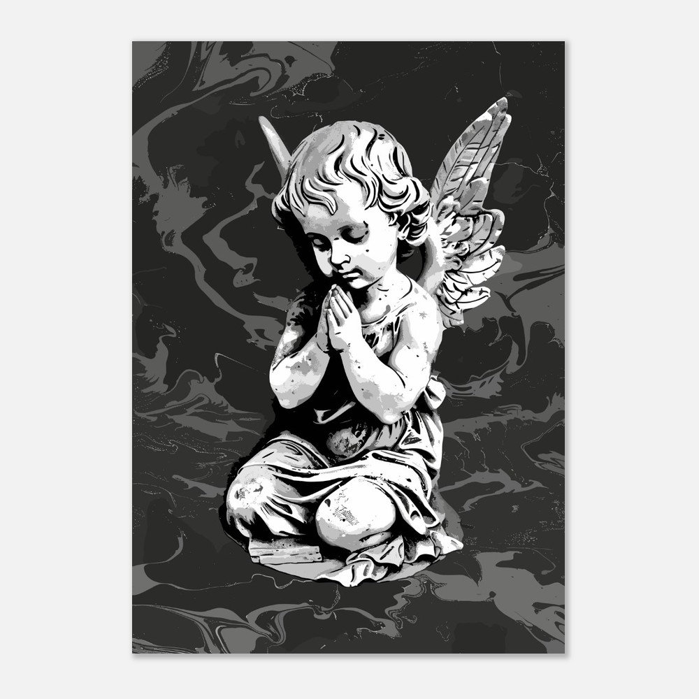Praying Cherub Print, Grey and White Wall Art, Abstract Art Print ...