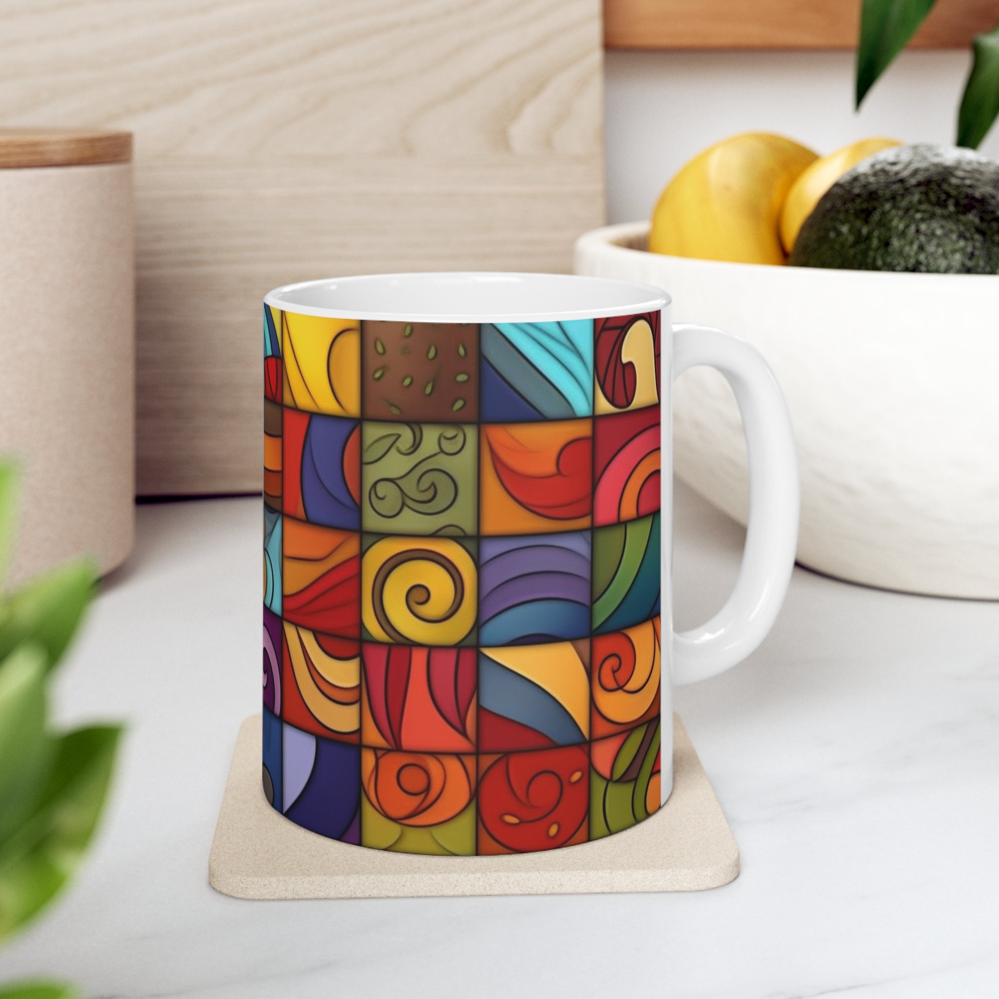 Abstract Tile Coffee Mug, Trippy Tile Coffee Mug, Abstract Coffee Mug ...