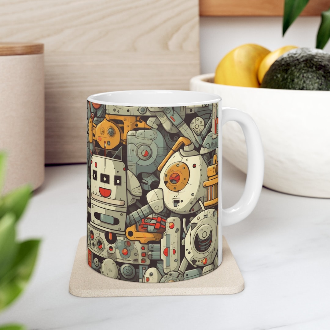 Robotic Machinery Coffee Mug, Robot Mug, Robotic Coffee Mug, Cartoon ...
