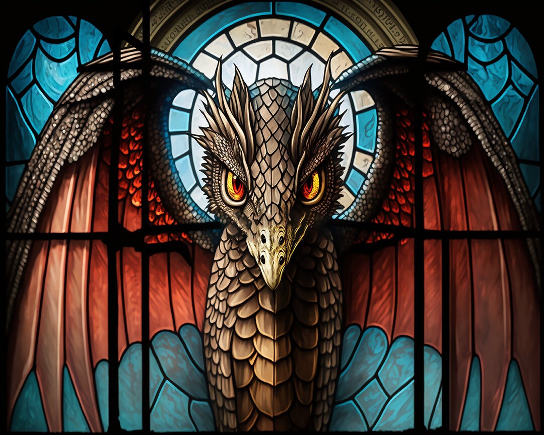 Digital, AI Artwork. Mythical Creature, Basilisk in Stained Glass ...