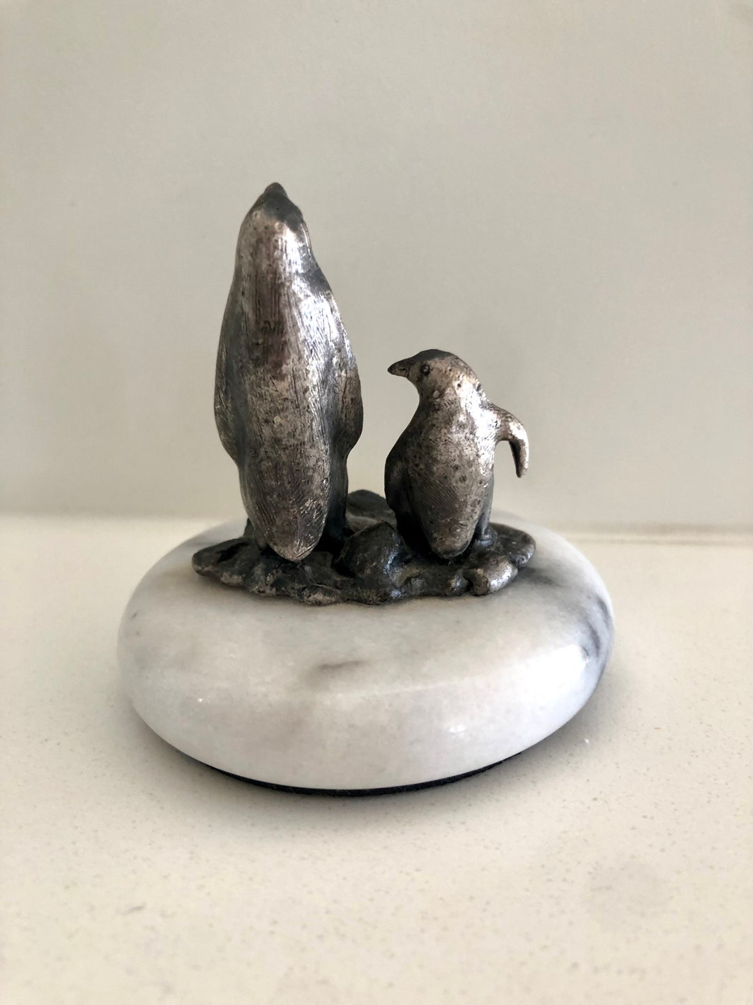 Pewter Penguins on a Marble Base Figurine - Etsy