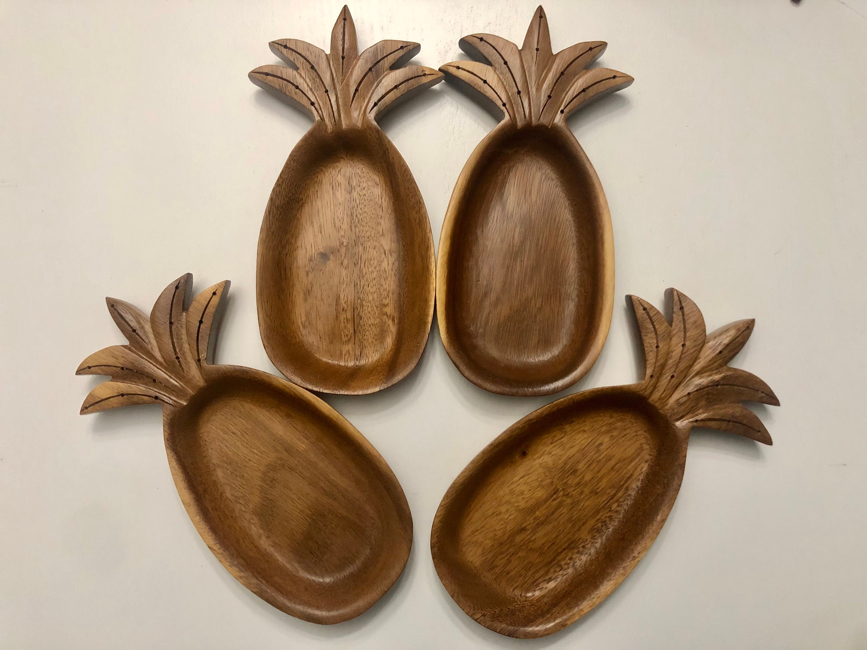 Set (4) of Pineapple Monkey Pod Wood Trays - Etsy