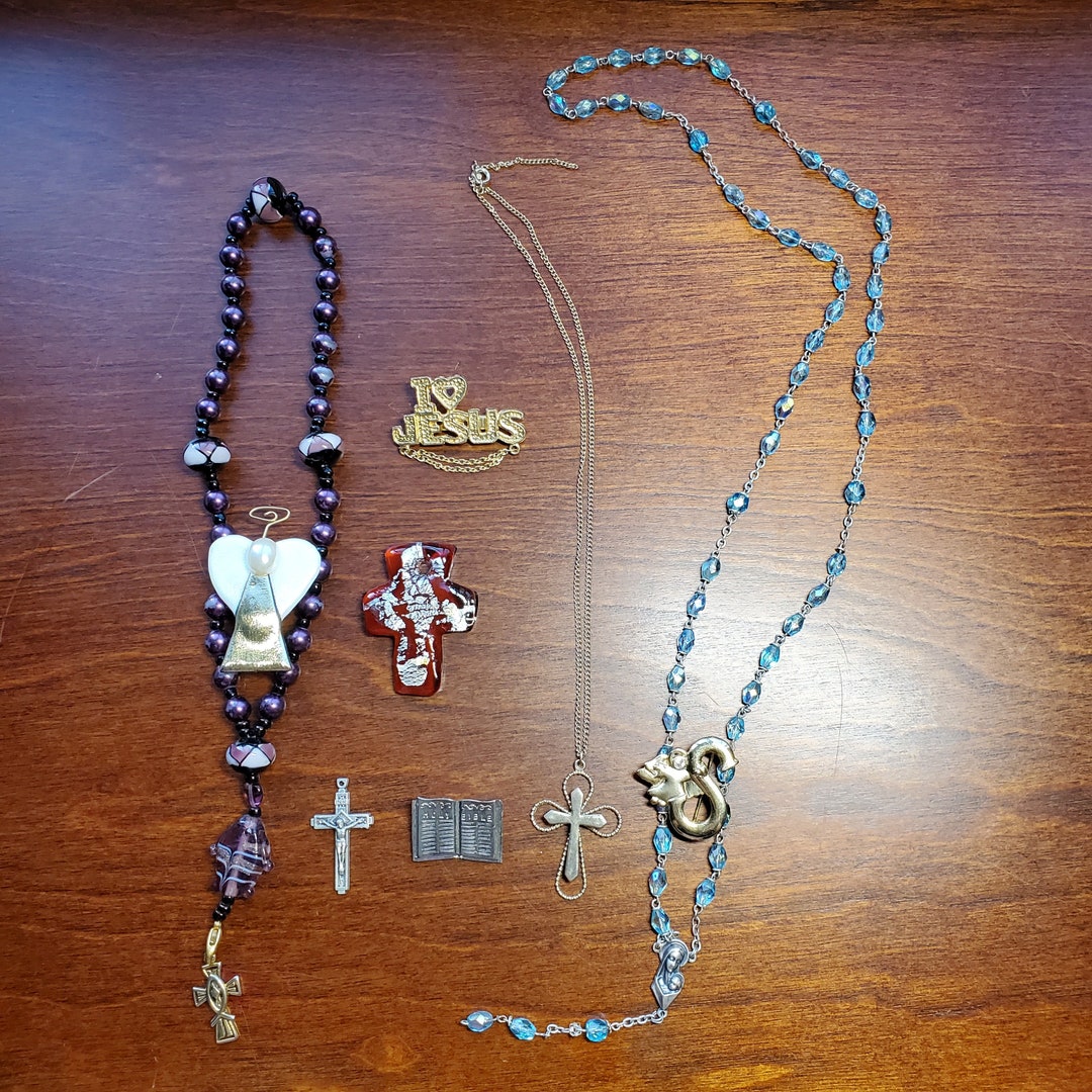 Vintage Religious Items (rosaries, Pins, Necklaces, Charms)(sterling ...