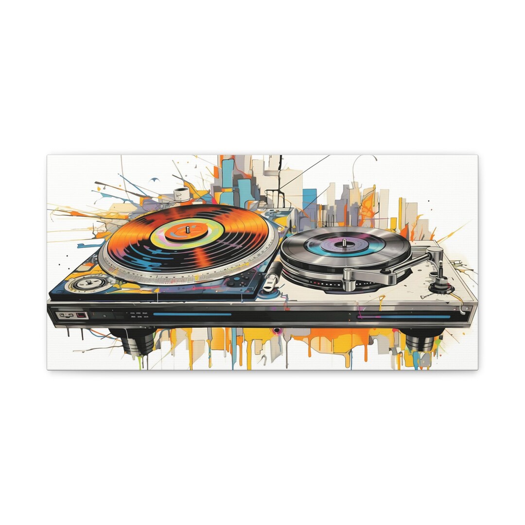 Vinyl Turntable Record Player Wall Art Graffiti Style Canvas Gallery ...