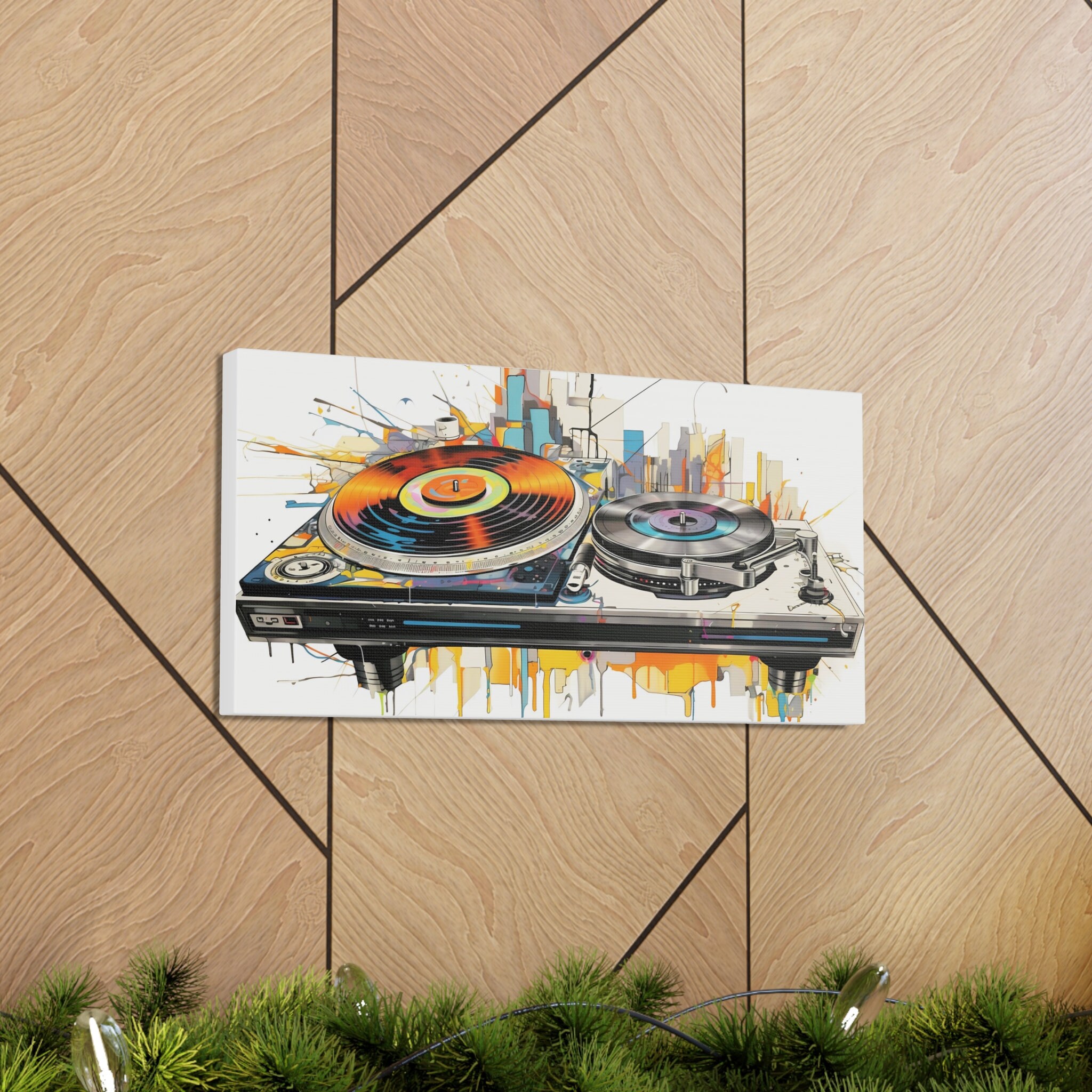 Vinyl Turntable Record Player Wall Art Graffiti Style Canvas Gallery ...