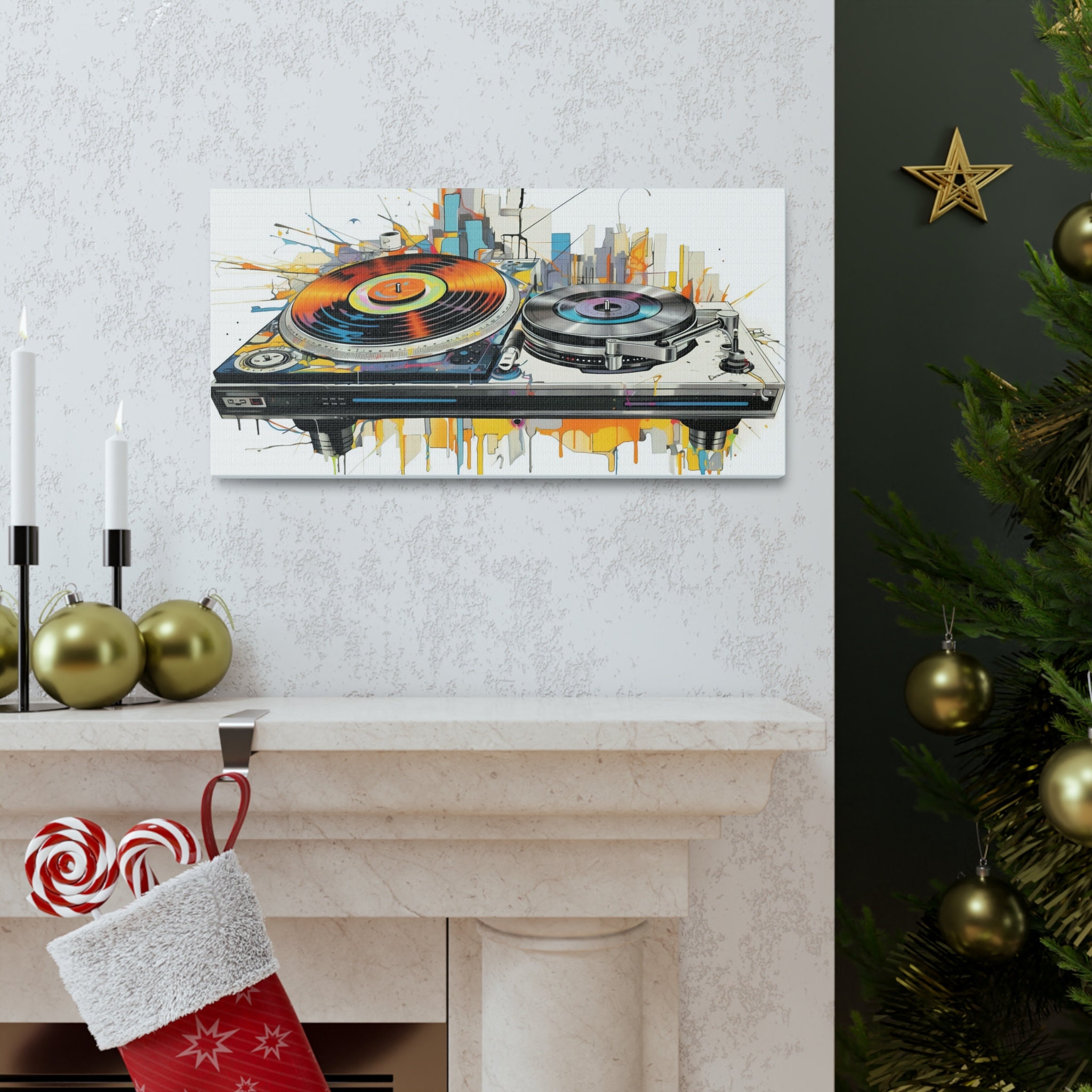 Vinyl Turntable Record Player Wall Art Graffiti Style Canvas Gallery ...