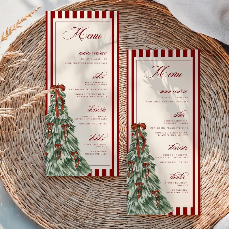 Christmas Dinner Party Menu Template Editable Holiday Gathering Invite ...