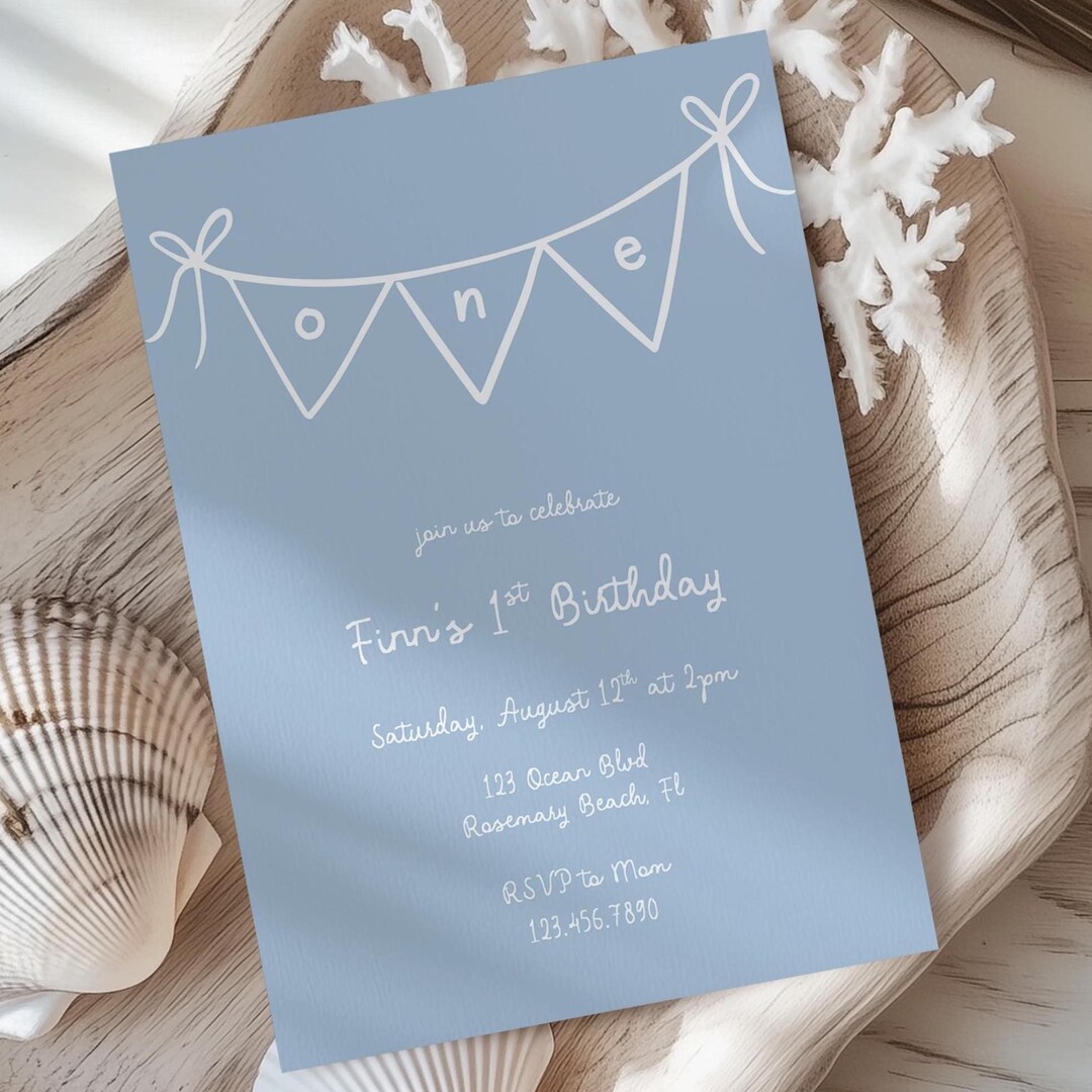 First Birthday Boy Invitation Template 1st Birthday Invite Blue First ...