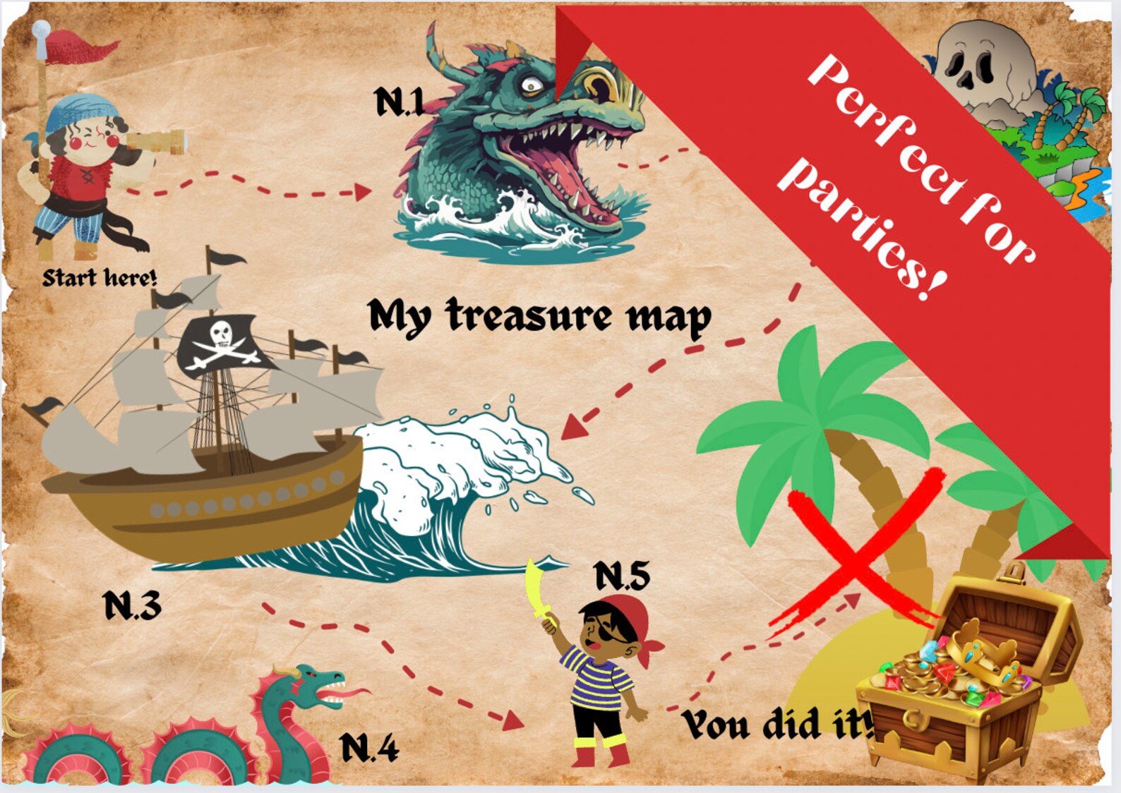 Pirate Treasure Map for Children, Perfect for Parties and Scavenger ...