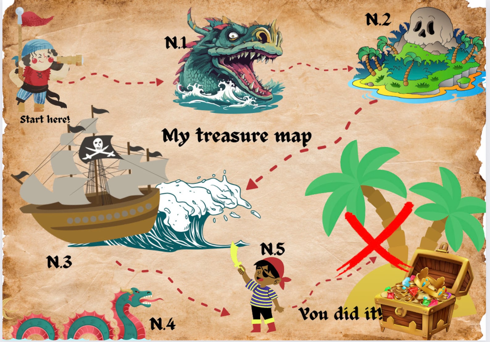 Pirate Treasure Map for Children, Perfect for Parties and Scavenger ...