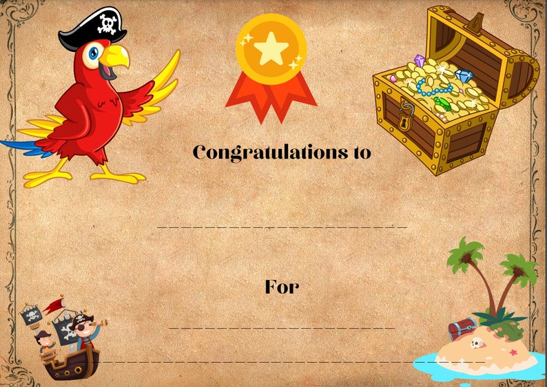 Pirate Children Certificate for Themed Parties, Favours, Competitions ...