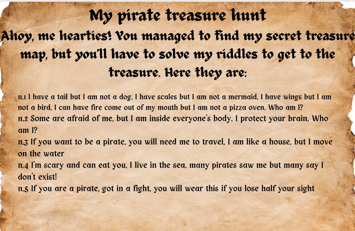 Pirate Treasure Map for Children, Perfect for Parties and Scavenger ...