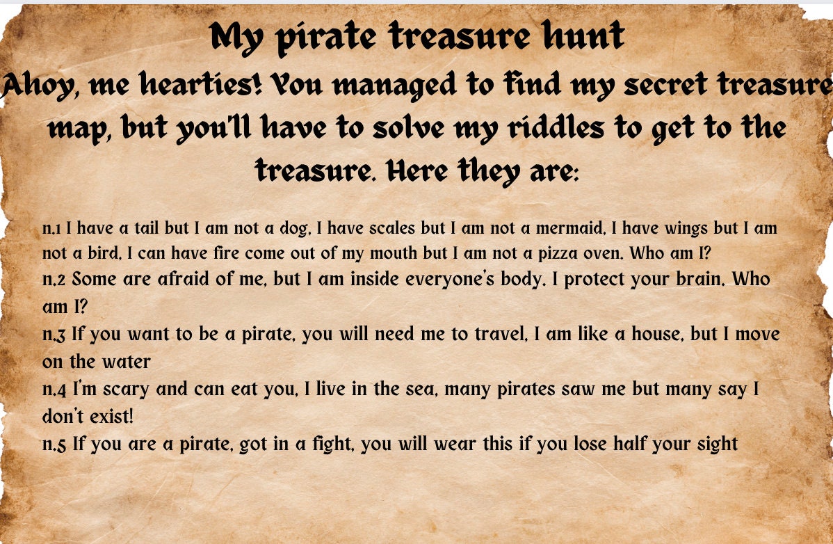 Pirate Treasure Map for Children, Perfect for Parties and Scavenger ...
