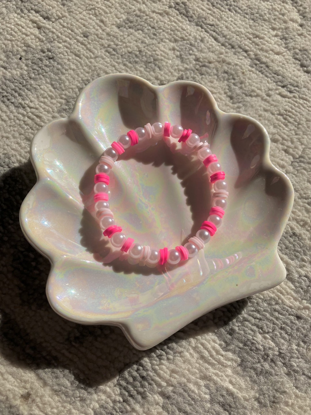 Pink Clay Beads and Pearl Bracelet - Etsy