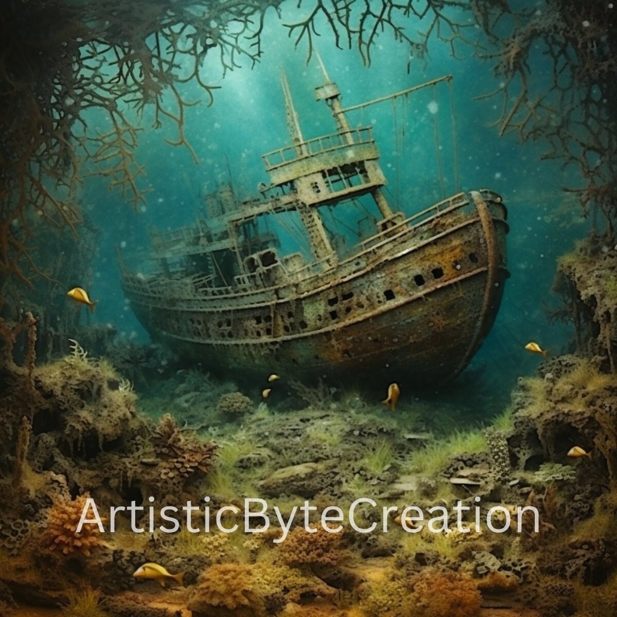 Sunken Ships Underwater Drawing