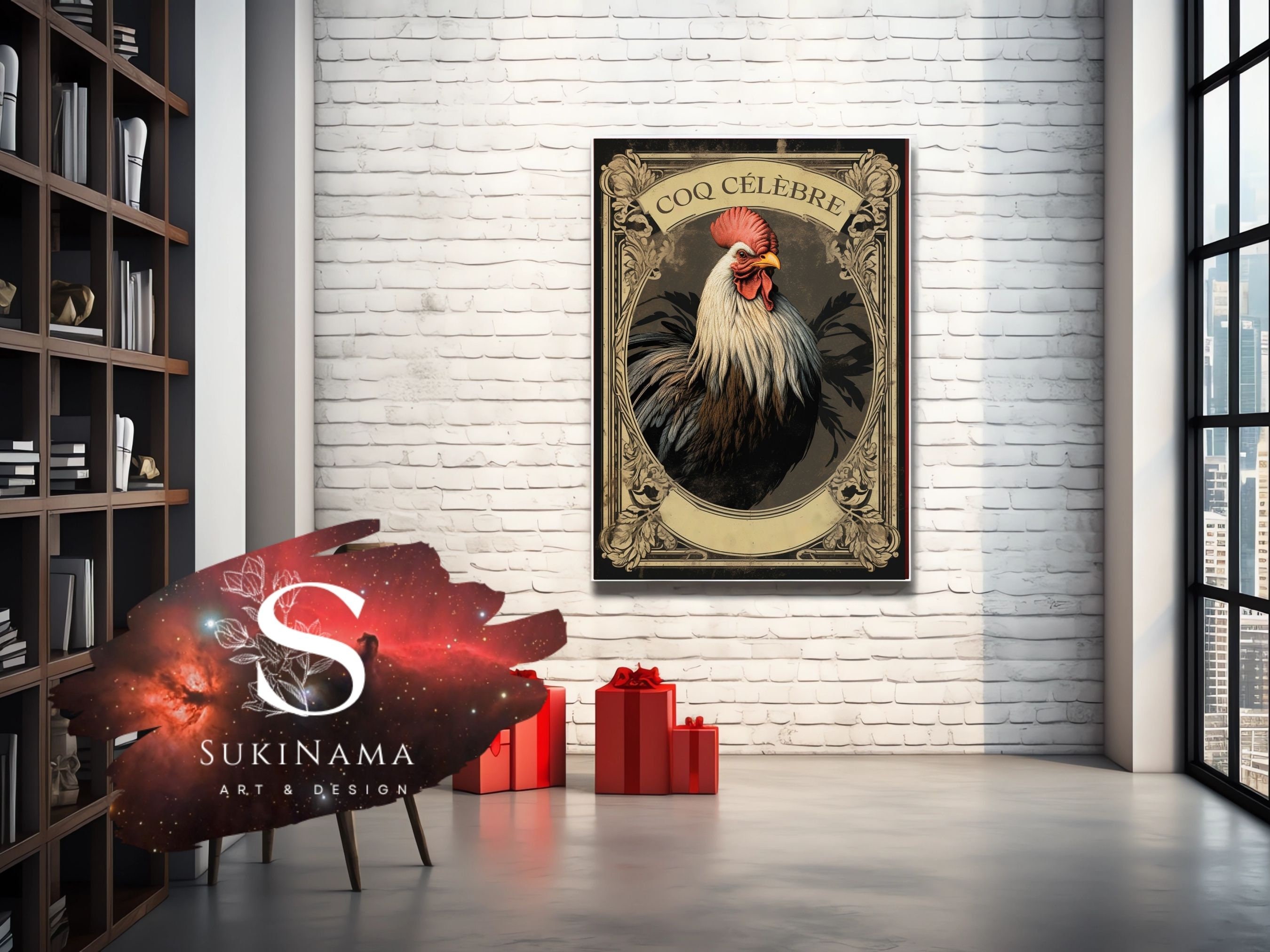 Elegant Dark Academia Coq Celebre Rooster Art Poster, Dark Art Poster ...