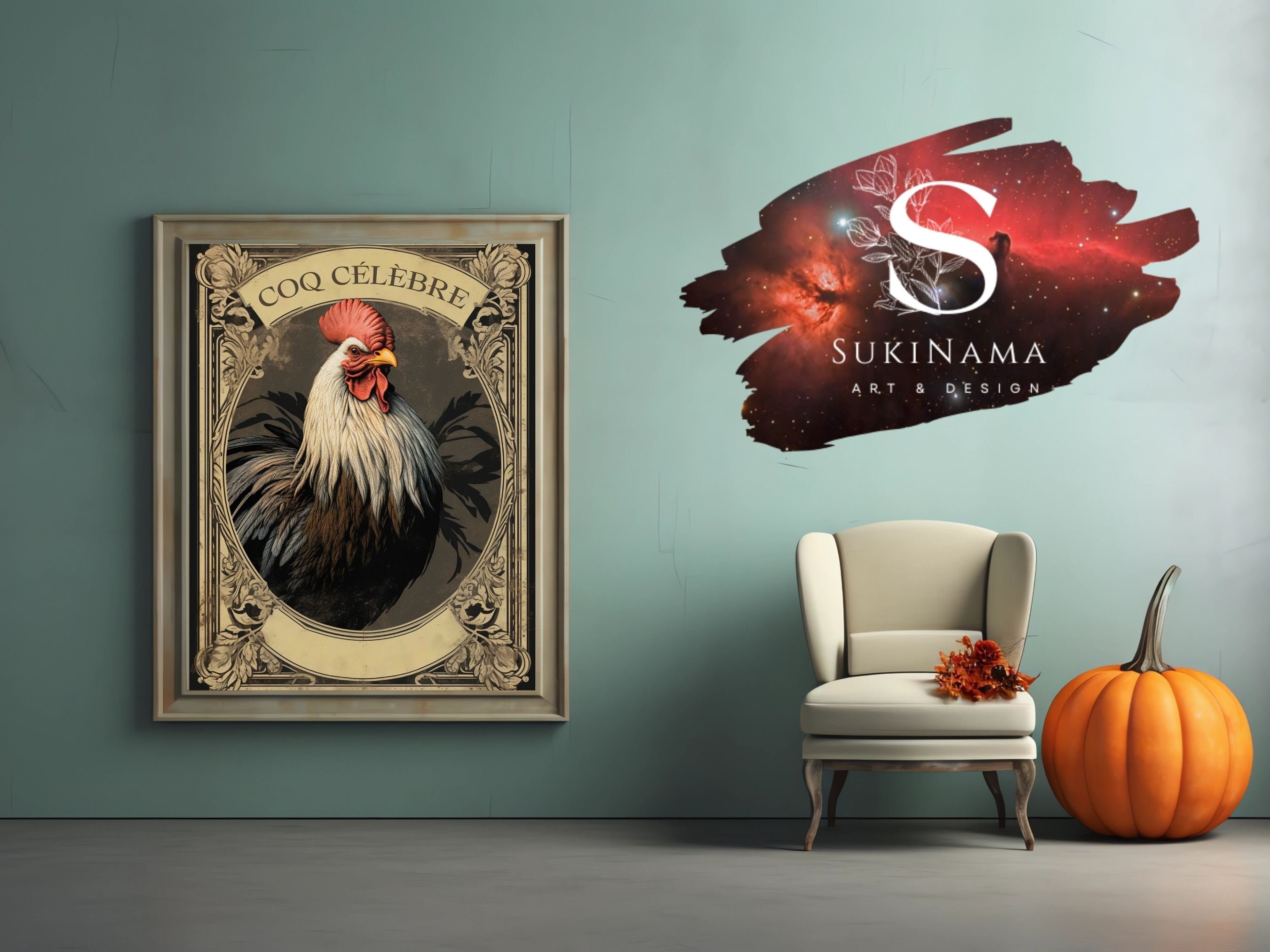 Elegant Dark Academia Coq Celebre Rooster Art Poster, Dark Art Poster ...