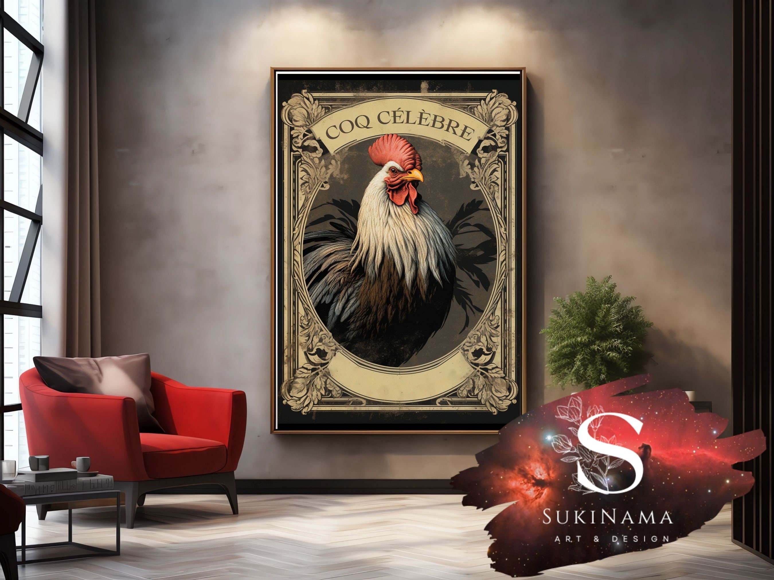 Elegant Dark Academia Coq Celebre Rooster Art Poster, Dark Art Poster ...