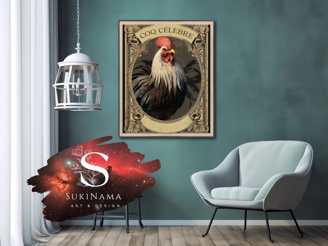 Elegant Dark Academia Coq Celebre Rooster Art Poster, Dark Art Poster ...