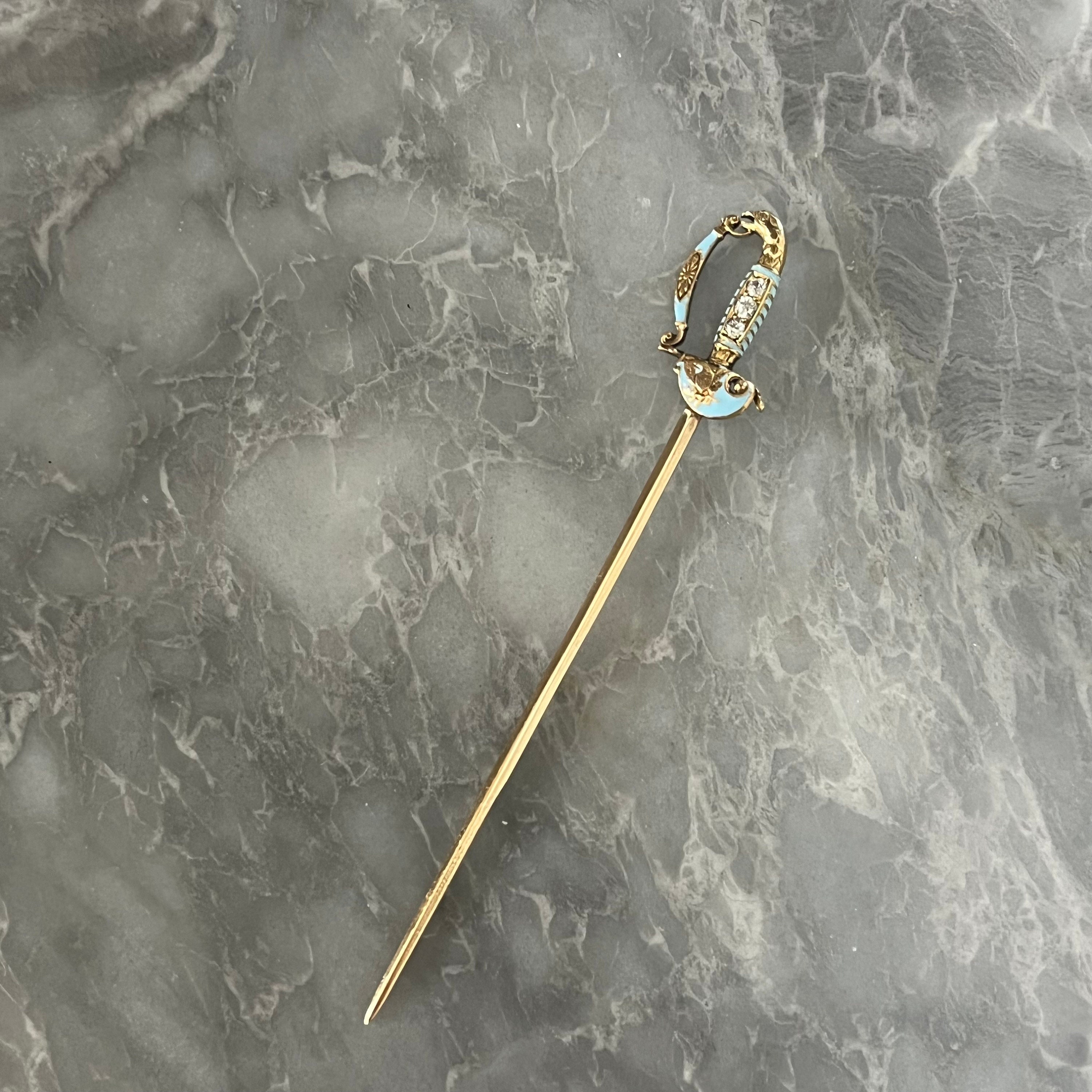 Antique 14K Diamond & Enamel Eagle Sword Stick Pin Pendant - Etsy