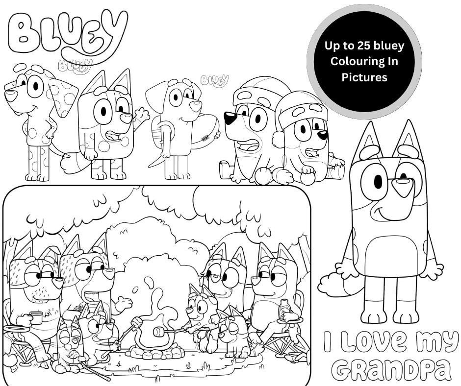 Bluey Colouring in Pictures. Print at Home Bluey Activities - Etsy