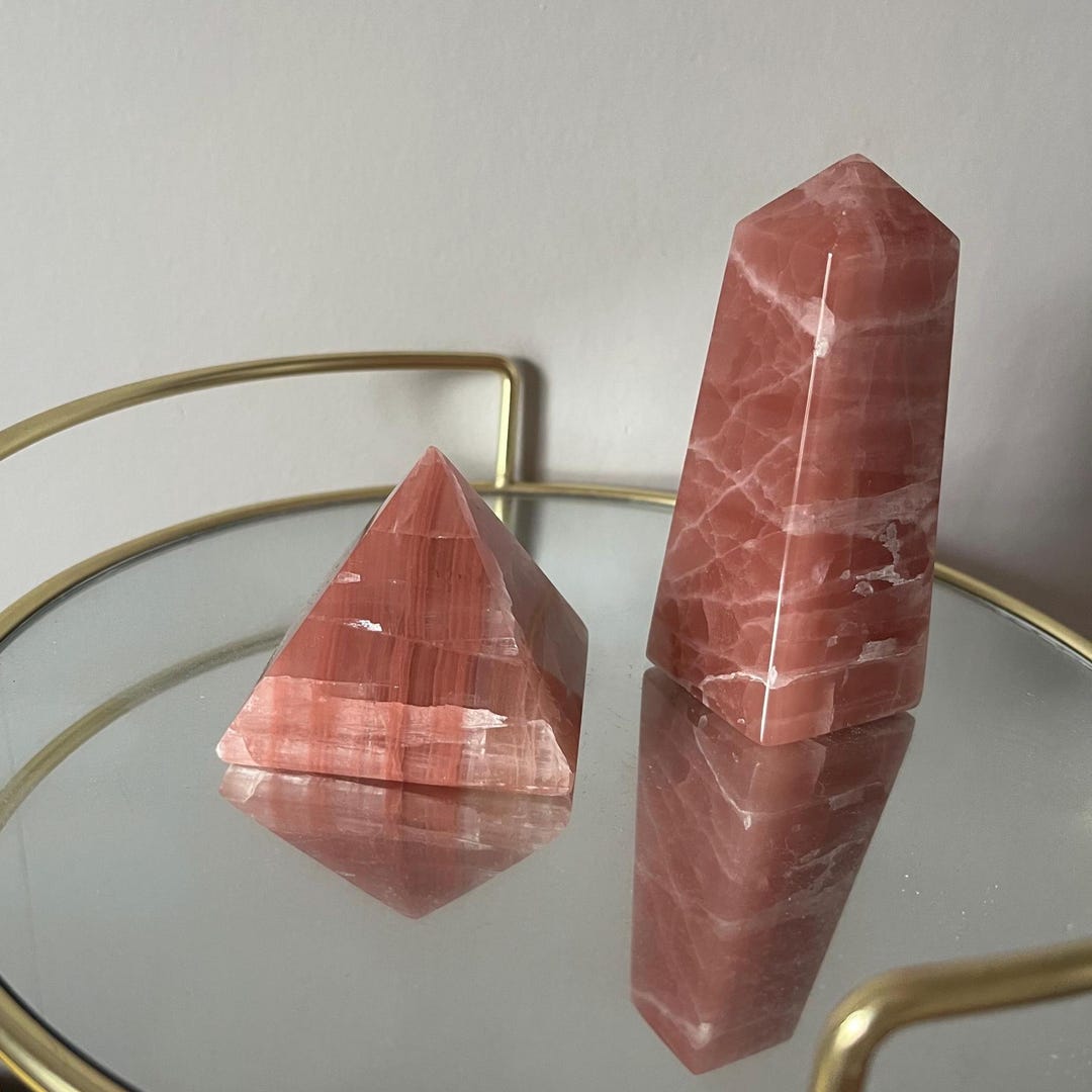 Rose Calcite Carvings, Tower & Pyramid - Etsy