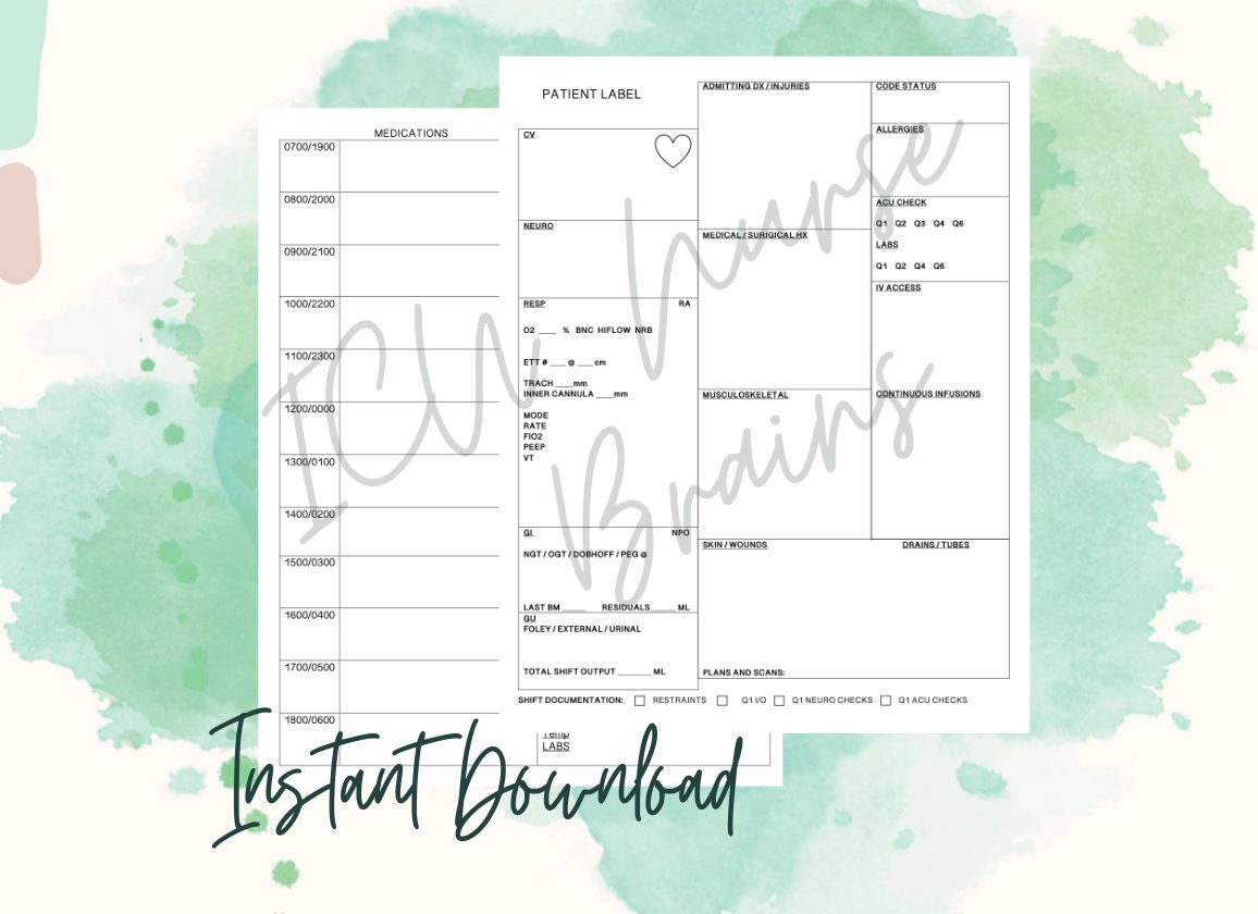 ICU Report Sheet 1 Patient Sheet - Etsy