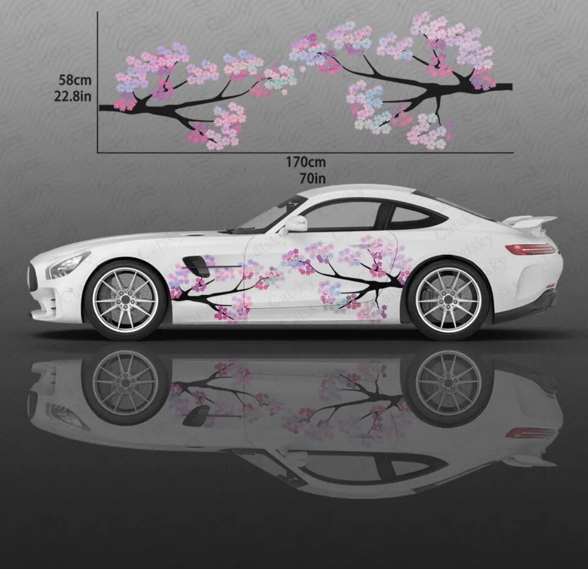 Holographic Laser Sakura Car Sticker Vinyl Side Graphic Decoration ...