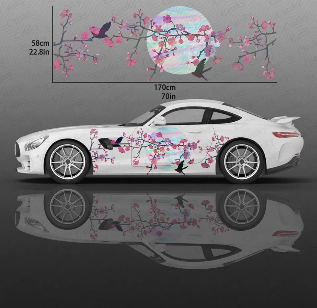 Holographic Laser Sakura Car Sticker Vinyl Side Graphic Decoration ...