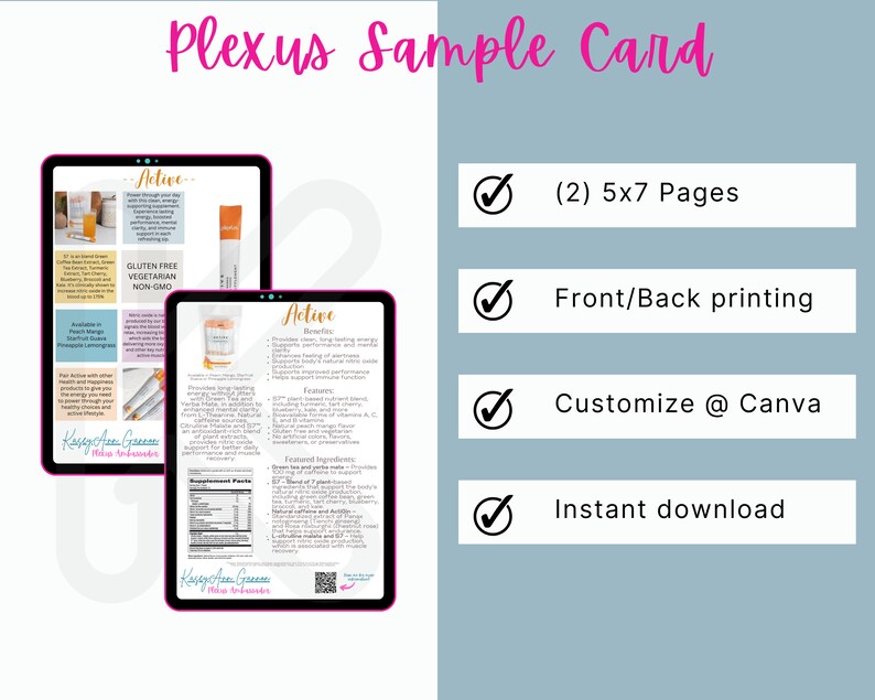 Plexus Sample Card - Active, Customize W/ Canva, Plexus Swag - Etsy