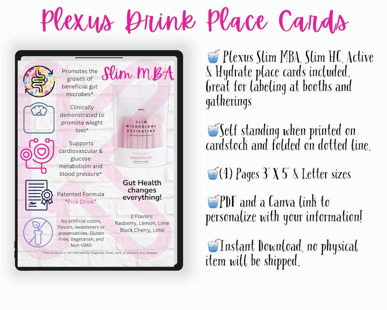 Plexus Drink Place Card - Slim MBA, Slim HC, Active & Hydrate, PDF and ...