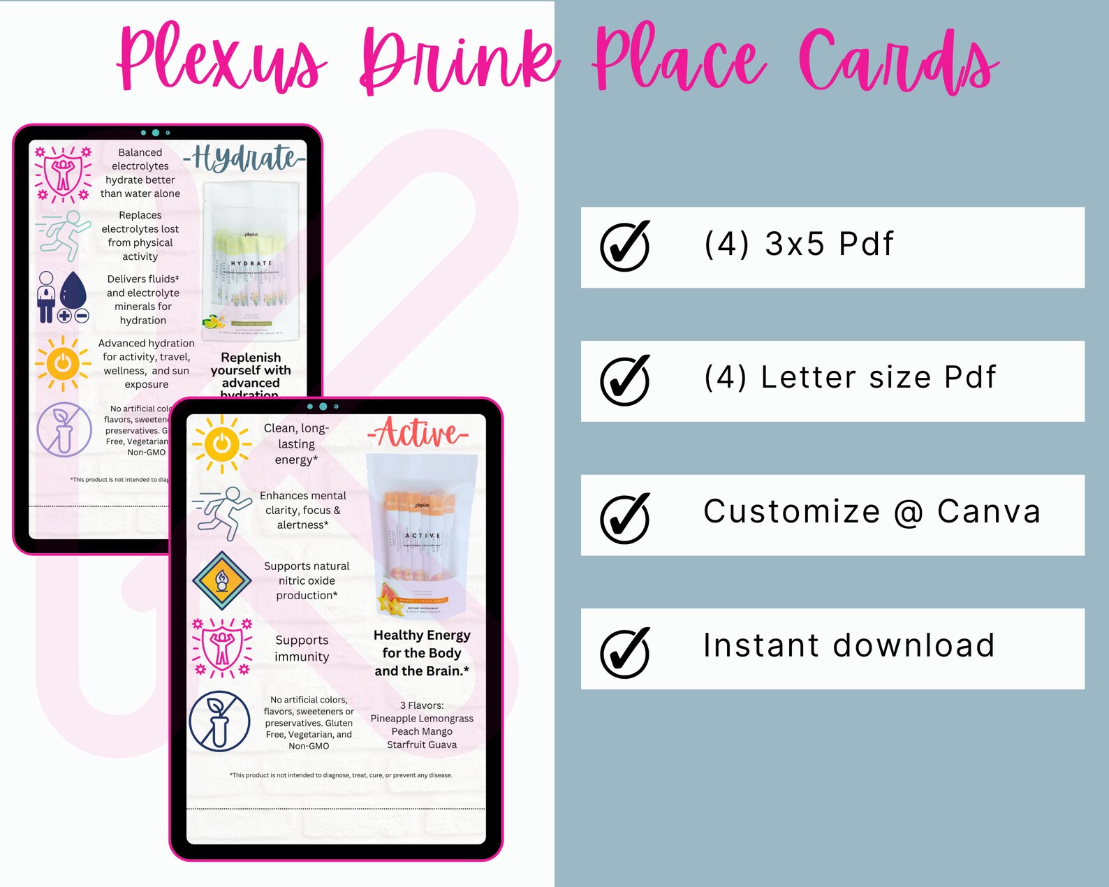 Plexus Drink Place Card - Slim MBA, Slim HC, Active & Hydrate, PDF and ...