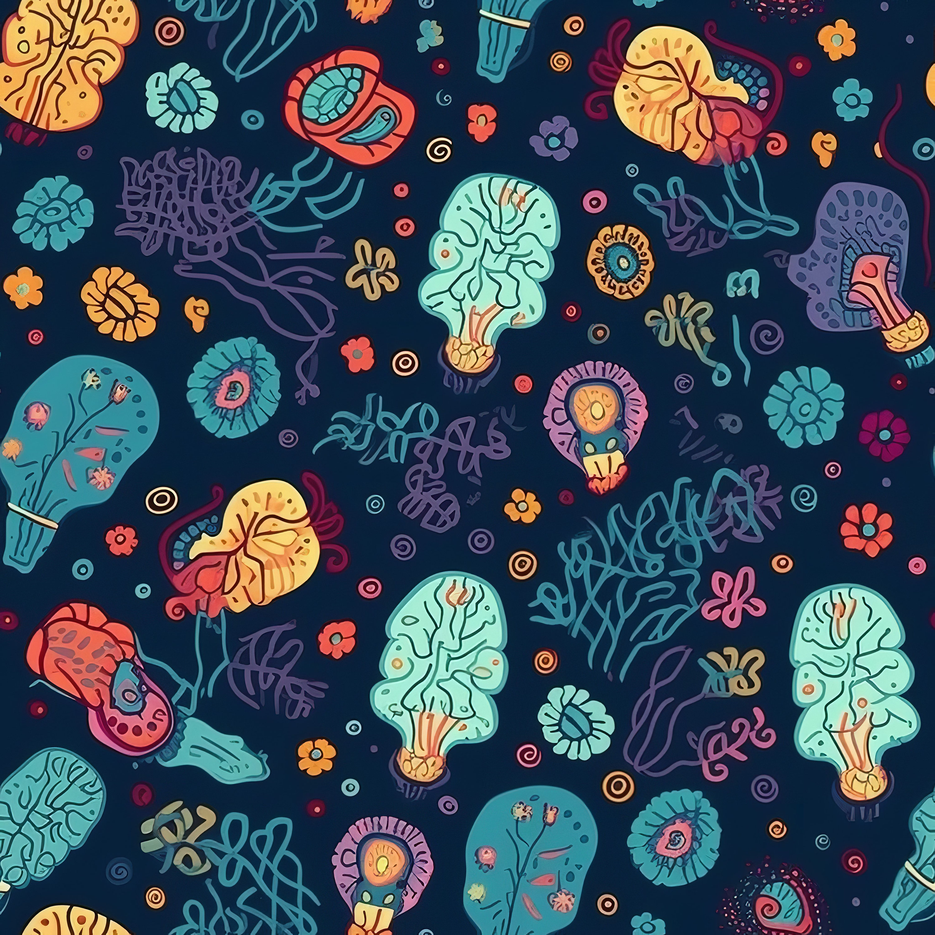 Bright Brain Art Digital Paper SEAMLESS Brain Patterns 12 Designs 4096 ...