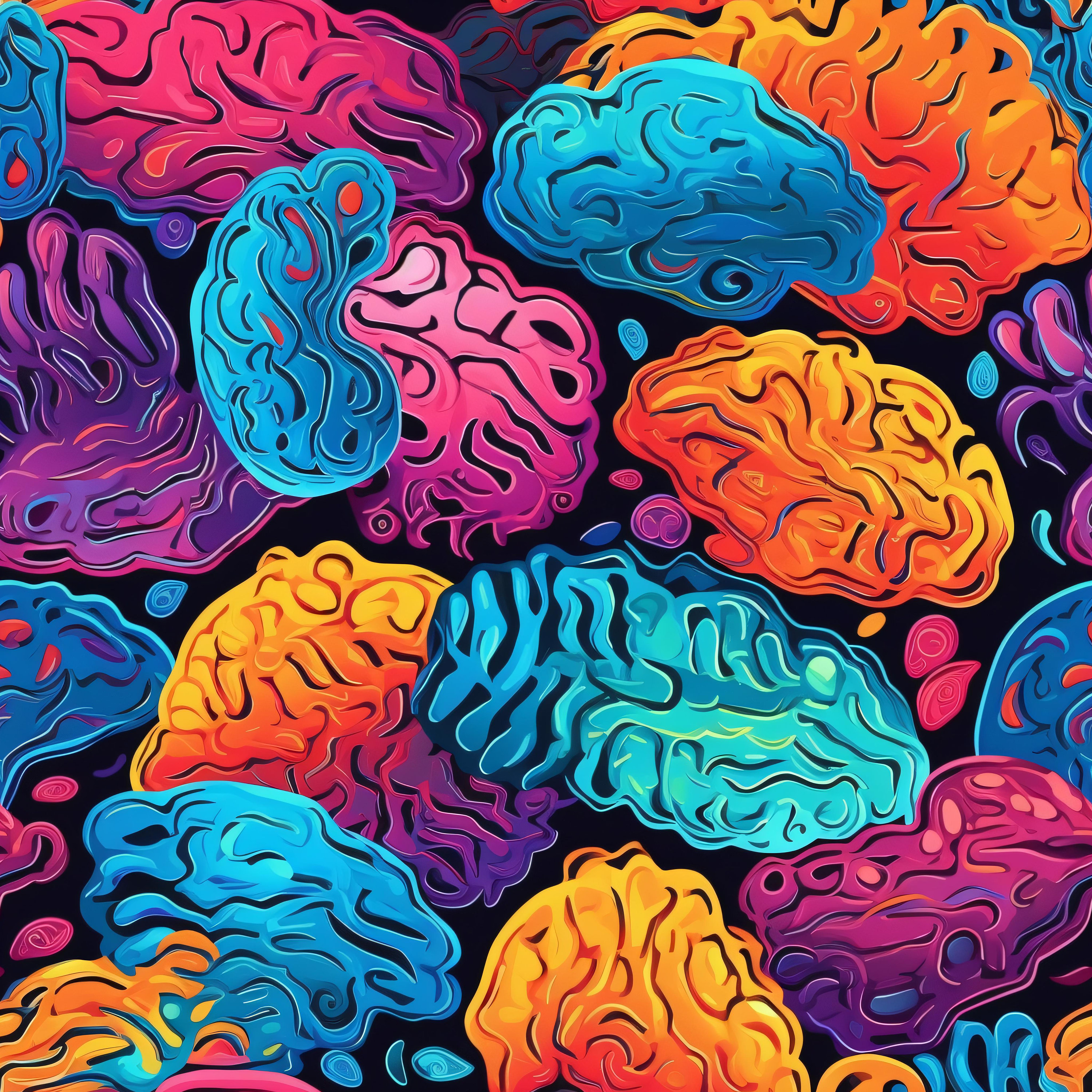 Bright Brain Art Digital Paper SEAMLESS Brain Patterns 12 Designs 4096 ...