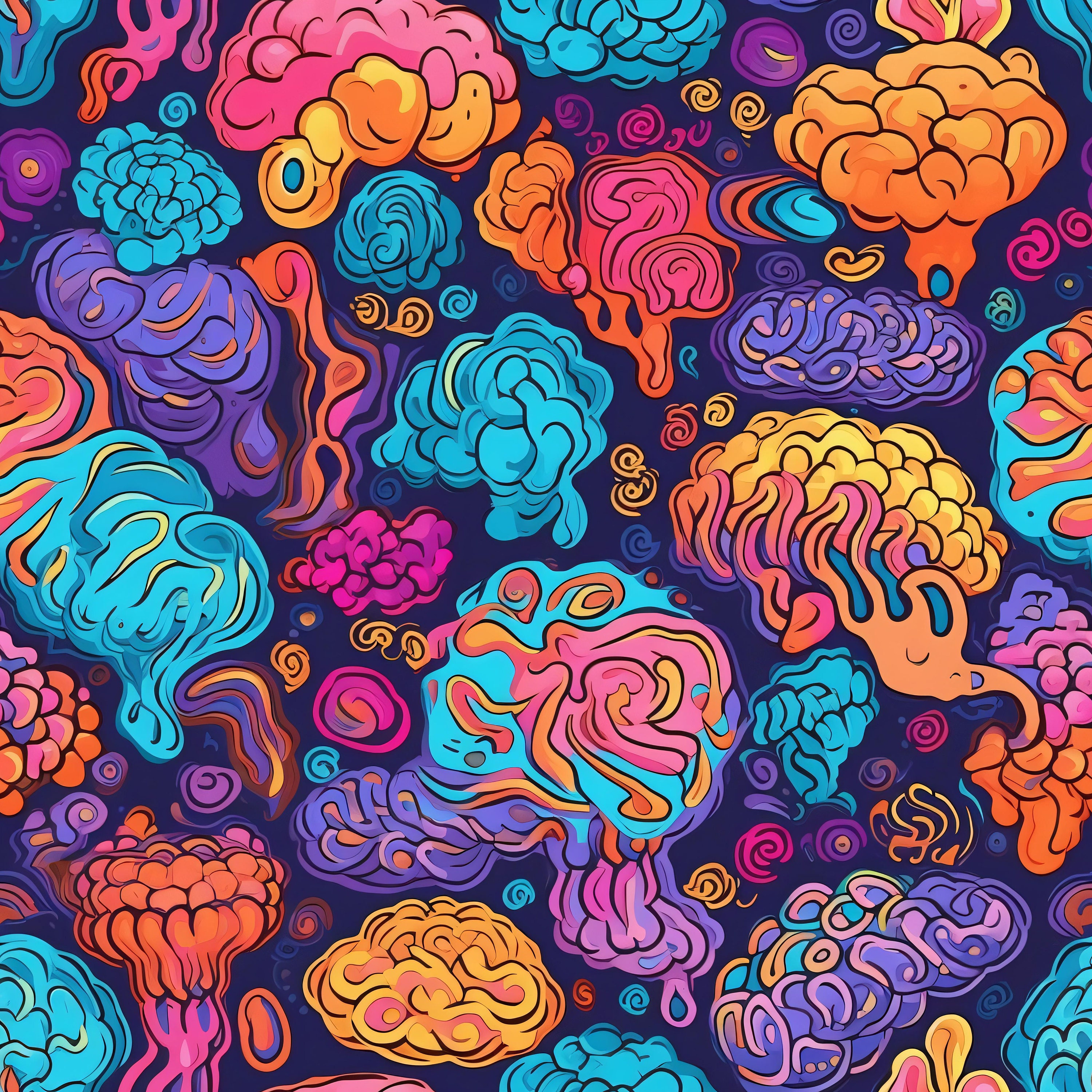 Bright Brain Art Digital Paper SEAMLESS Brain Patterns 12 Designs 4096 ...