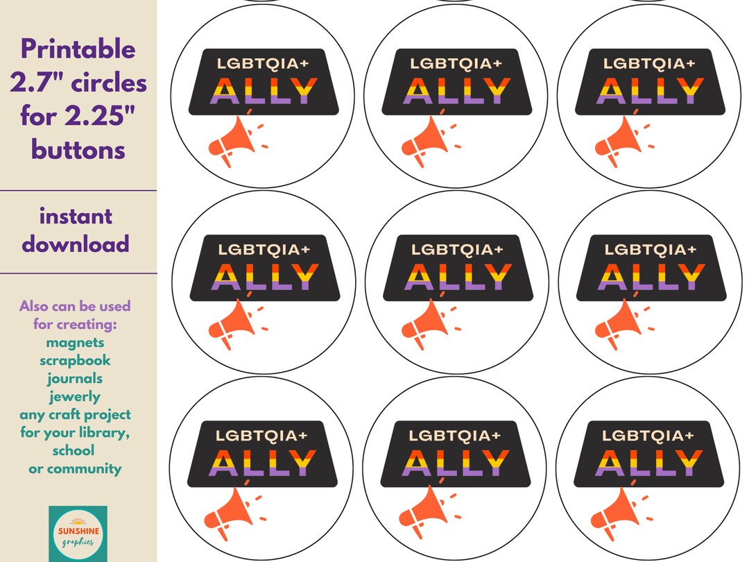 Ally LGBTQ Pin-back Button Printable Image Template - Etsy