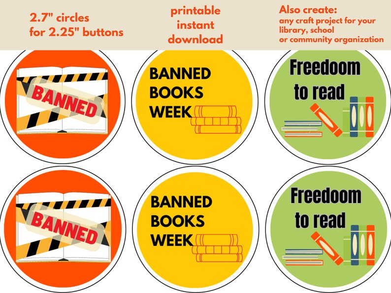 Banned Book Printable Image Collage for Pin Back Button Making ...