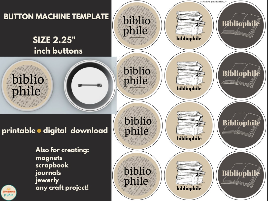 Book Lover Bibliophile Printable Image Collage for Pin Back Button ...