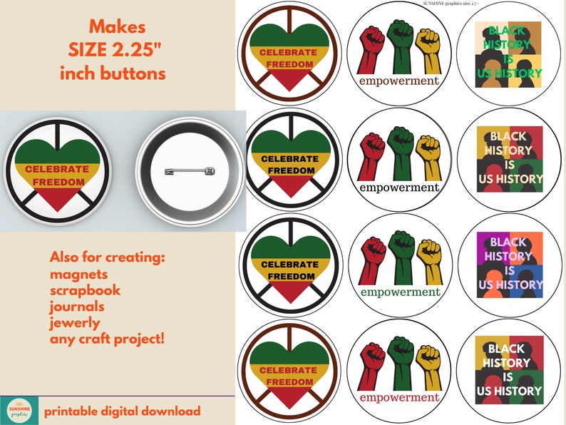 Juneteenth Printable Image Collage for Pin Back Button Making - Etsy